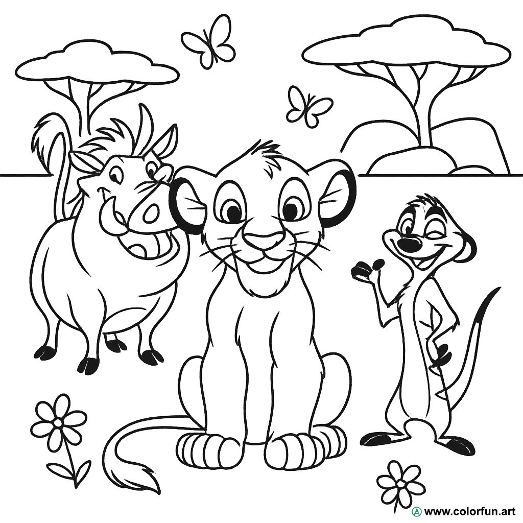 Desenhos para colorir do Simba, Timon e Pumbaa Para Baixar ou Imprimir ...