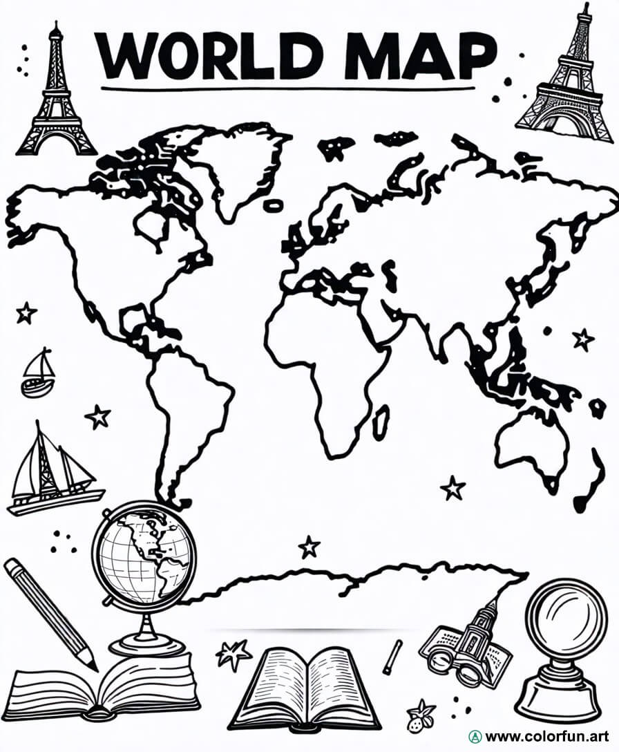 Desenhos para colorir do mapa-múndi educativo Para Baixar ou Imprimir ...